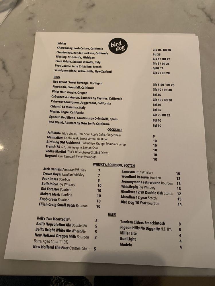 Menu at Bird Dog pub & bar, Mattawan