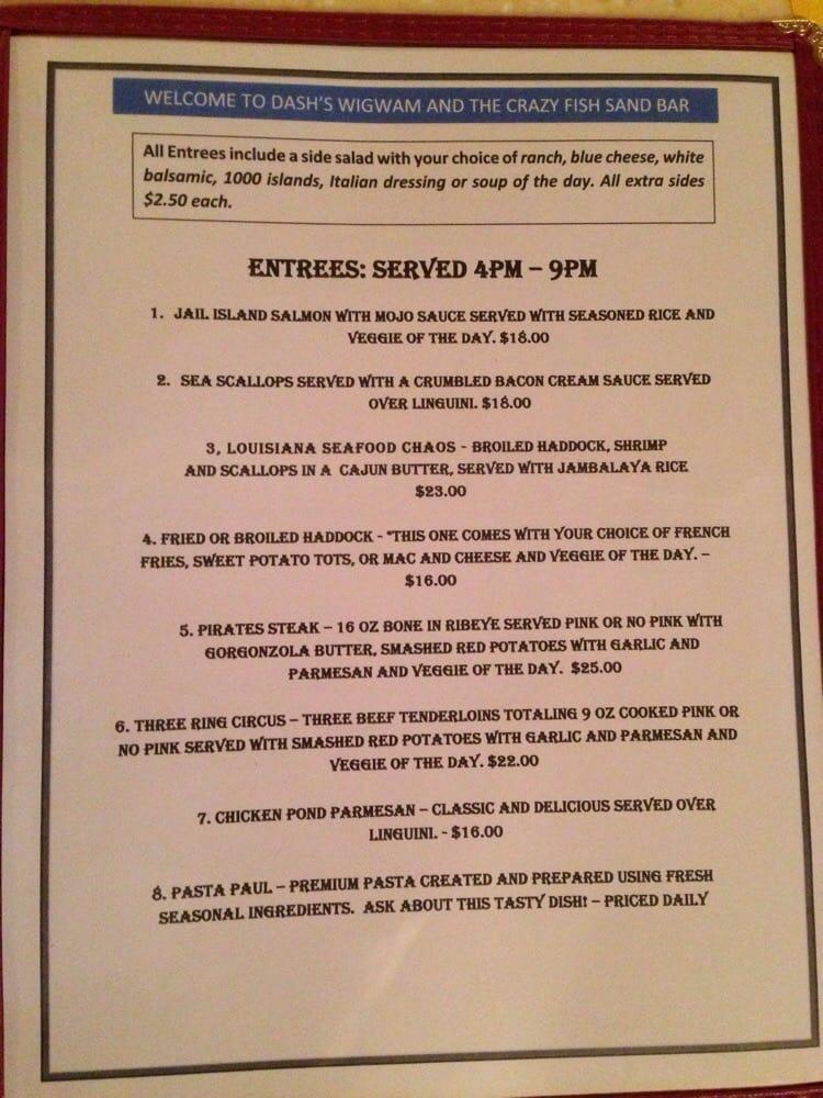 Menu at Kyle's Wigwam pub & bar, USA