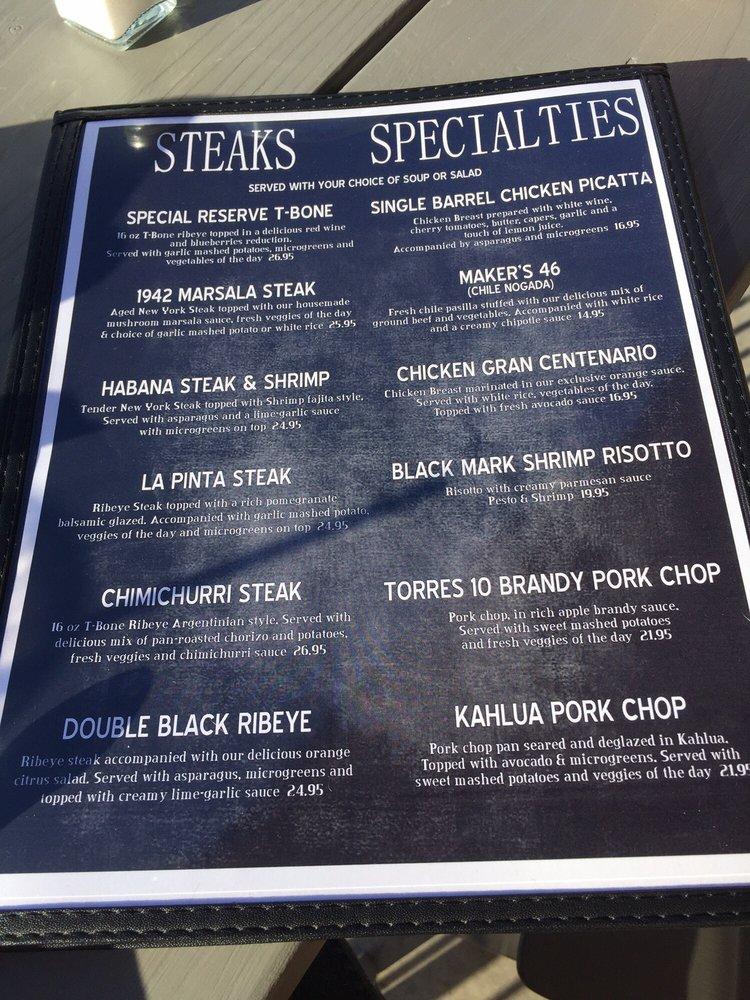 Menu at Don Q's steakhouse, Atascadero