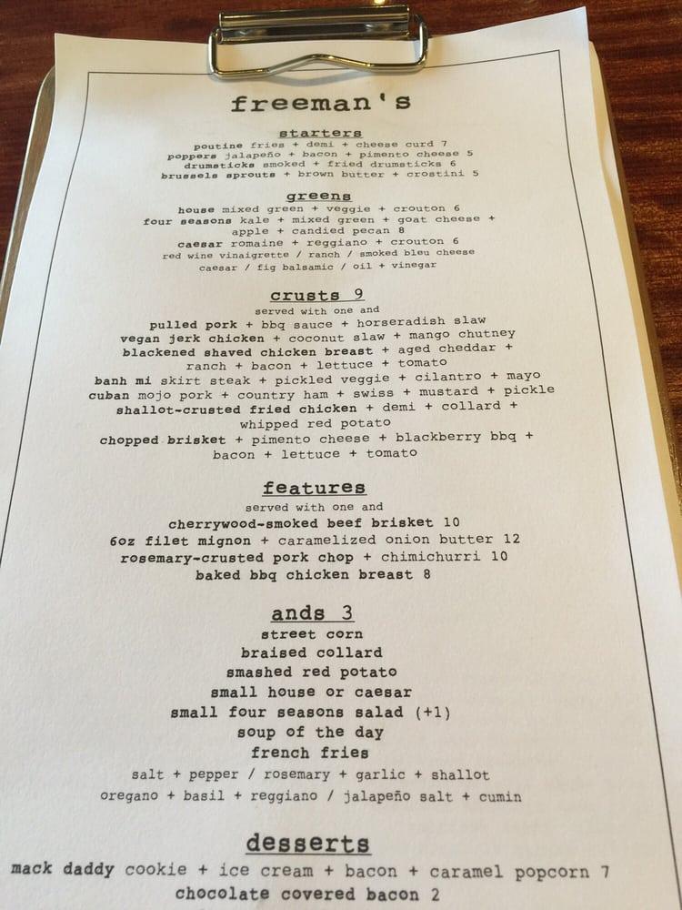 Menu at Freeman's Grub & Pub, Greensboro
