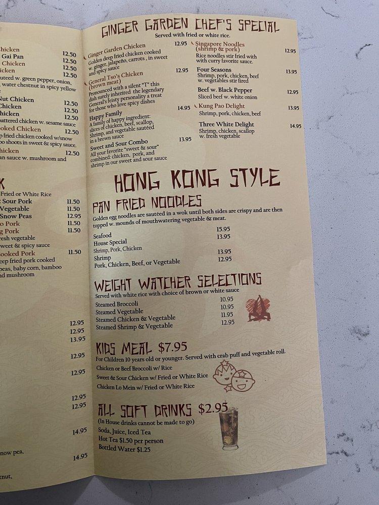 Carta del restaurante Ginger Garden, Gilbert