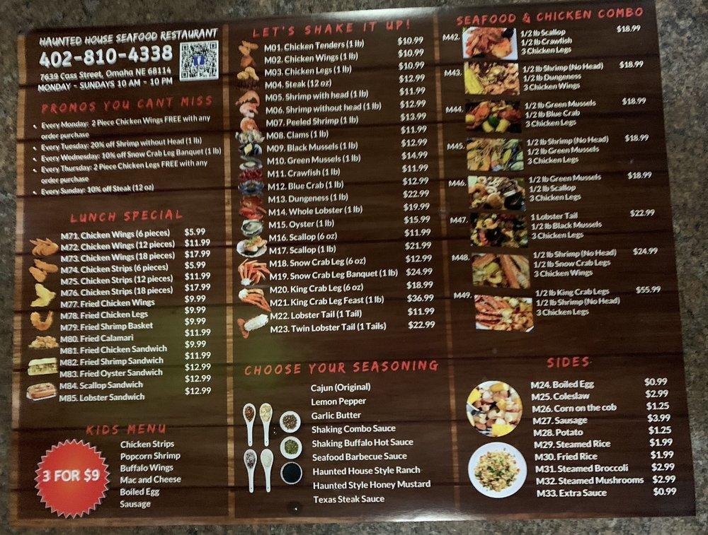 Menu at Haunted House Seafood Restaurant, Omaha
