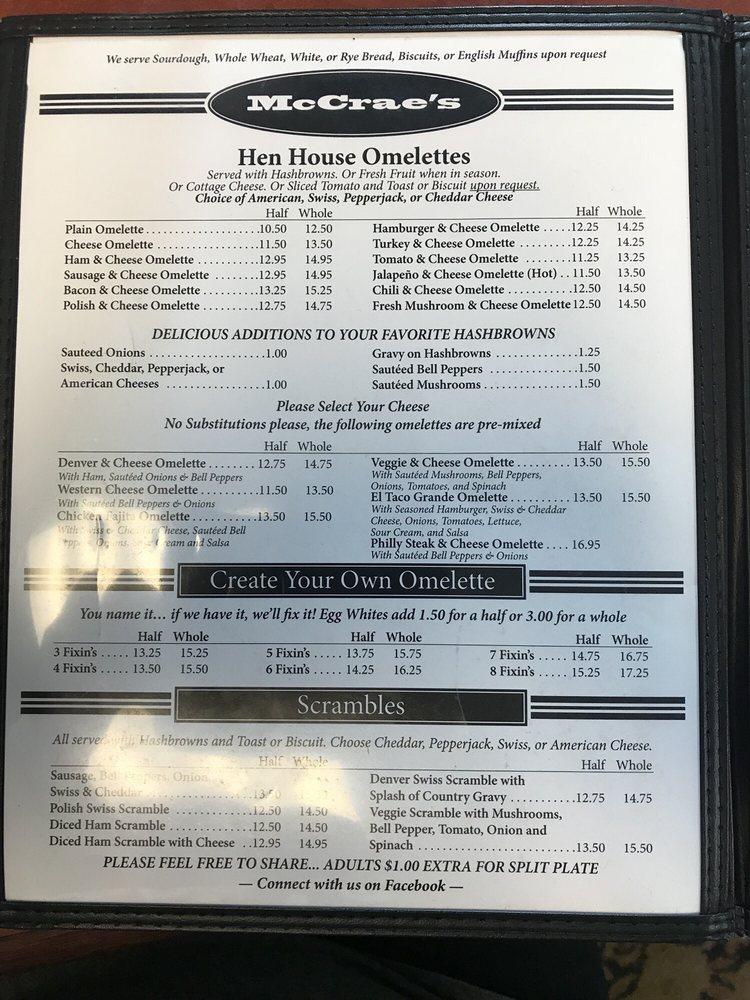 Menu at McCrae's Country Cafe, Gresham
