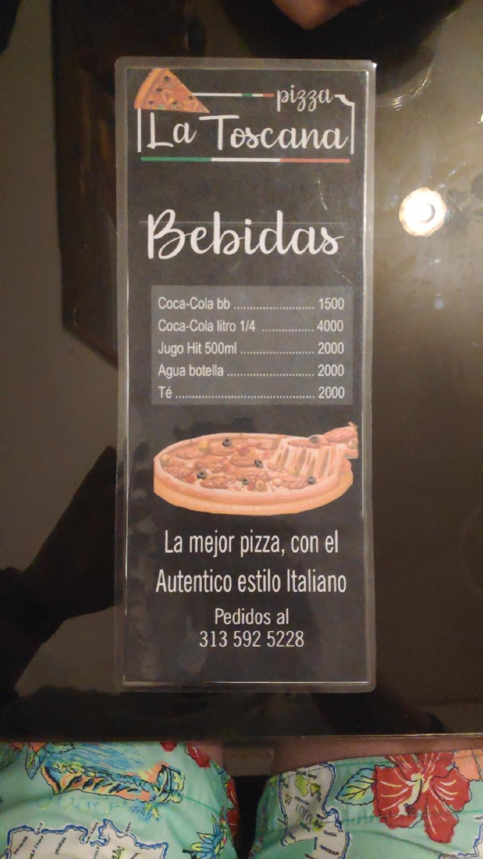 Menu at Pizza La Toscana restaurant, Sevilla