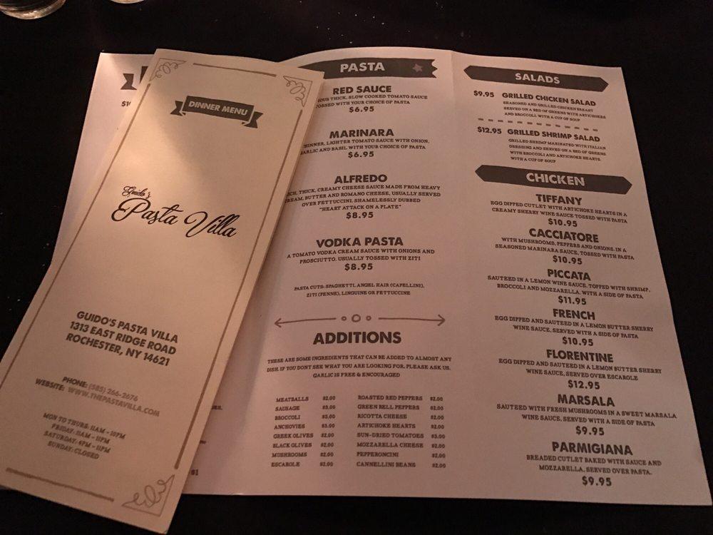 Menu at The Pasta Villa restaurant, Rochester