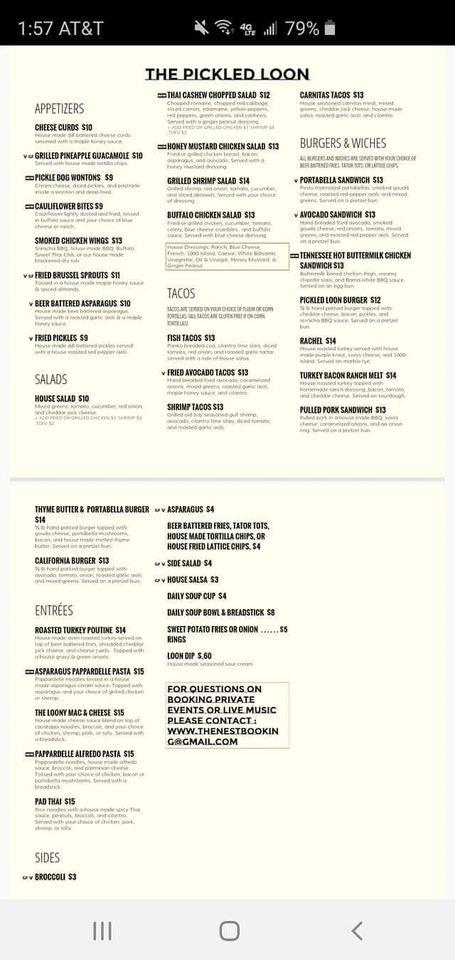 Menu at The Pickled Loon pub & bar, St. Cloud, 715 W St Germain St