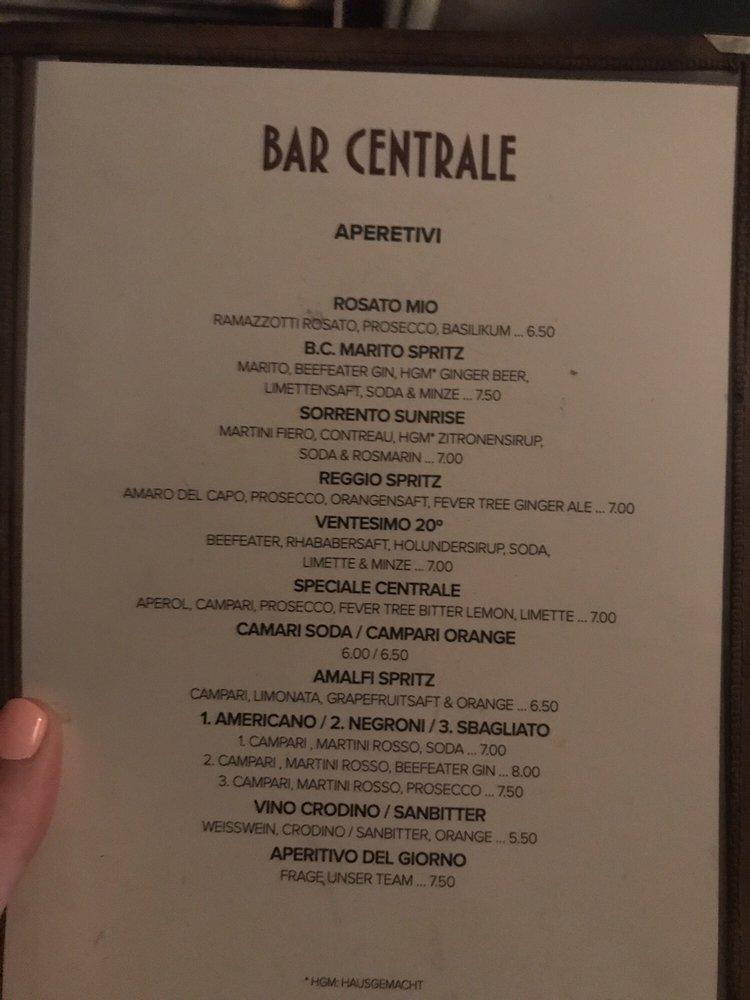 Menu at Bar Centrale, Munich, Ledererstraße 23