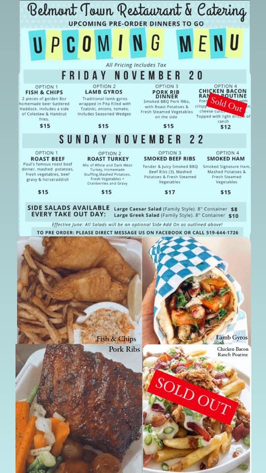 Menu at Belmont Town Restaurant and Catering, Belmont