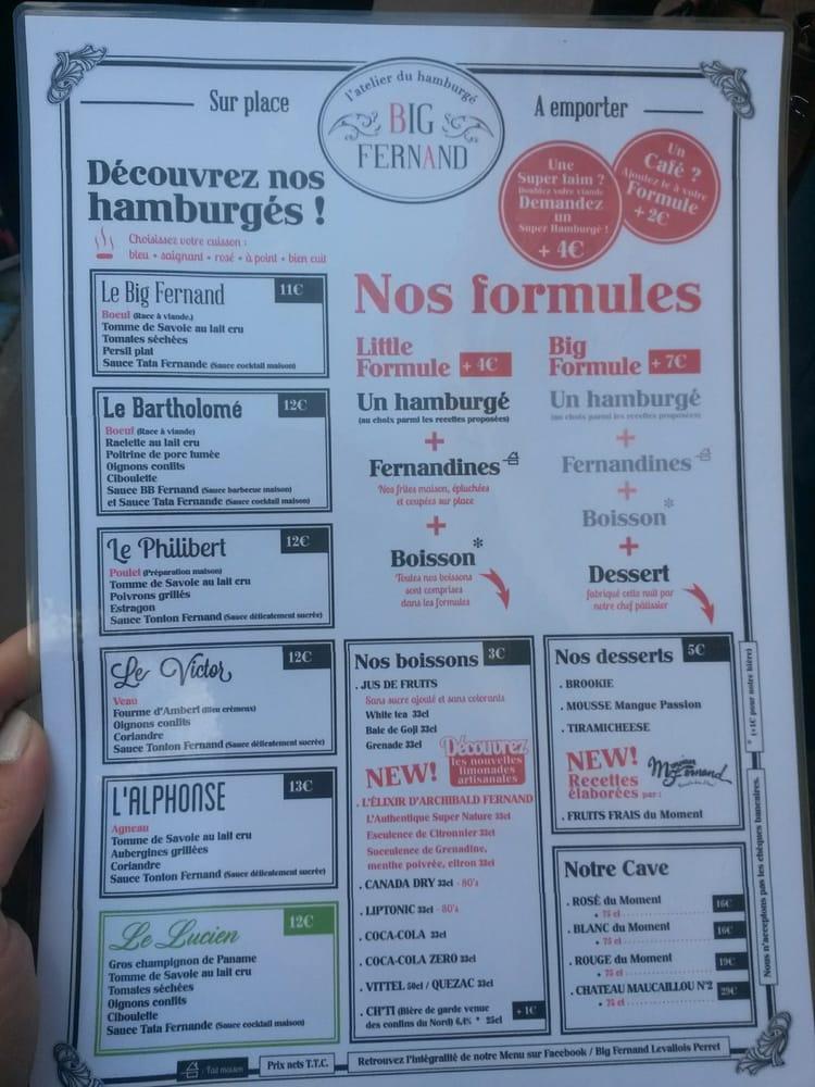 Menu at Big Fernand restaurant, Levallois-Perret, 22 Bis Rue Paul ...