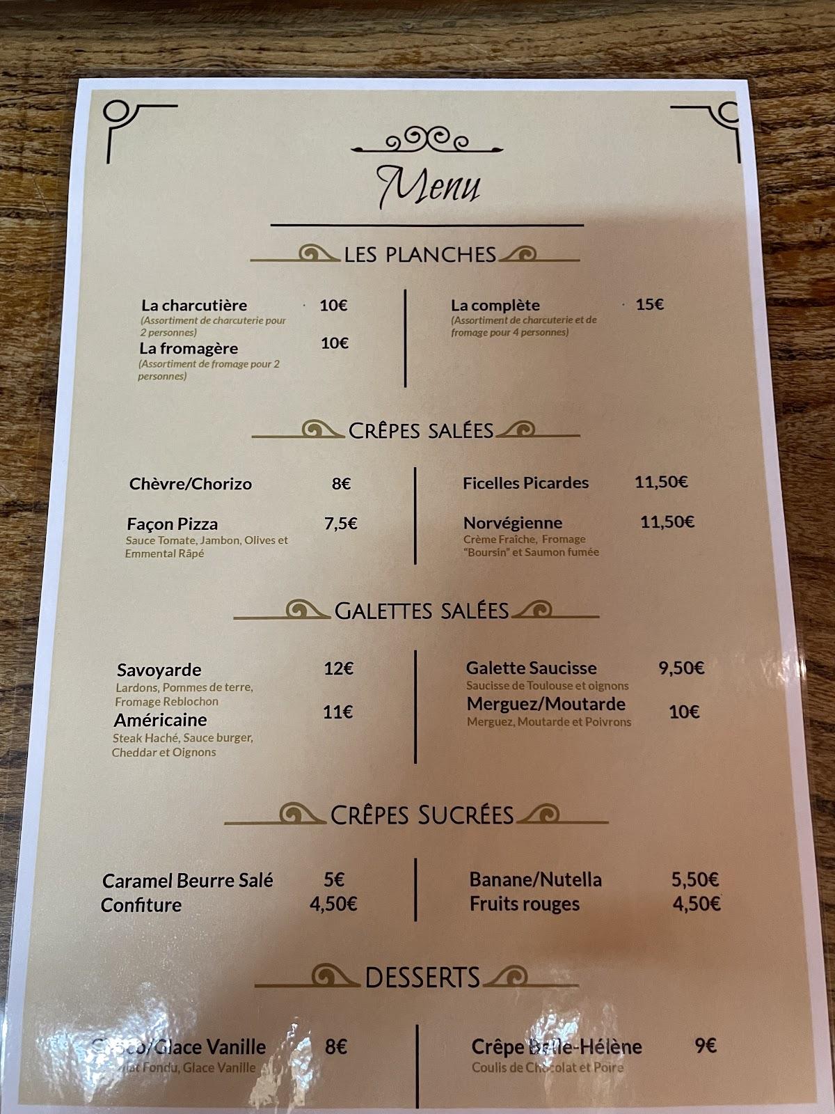 Menu au Chez Nicole restaurant, Caours