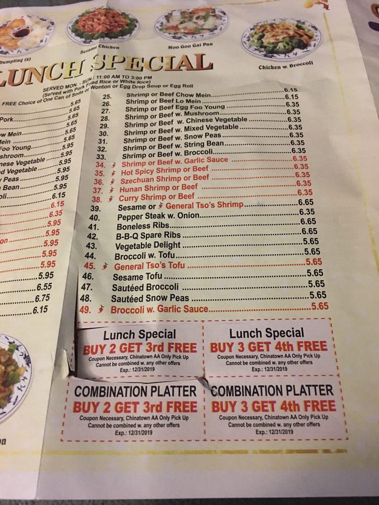 Menu at Chinatown AA restaurant, New Windsor