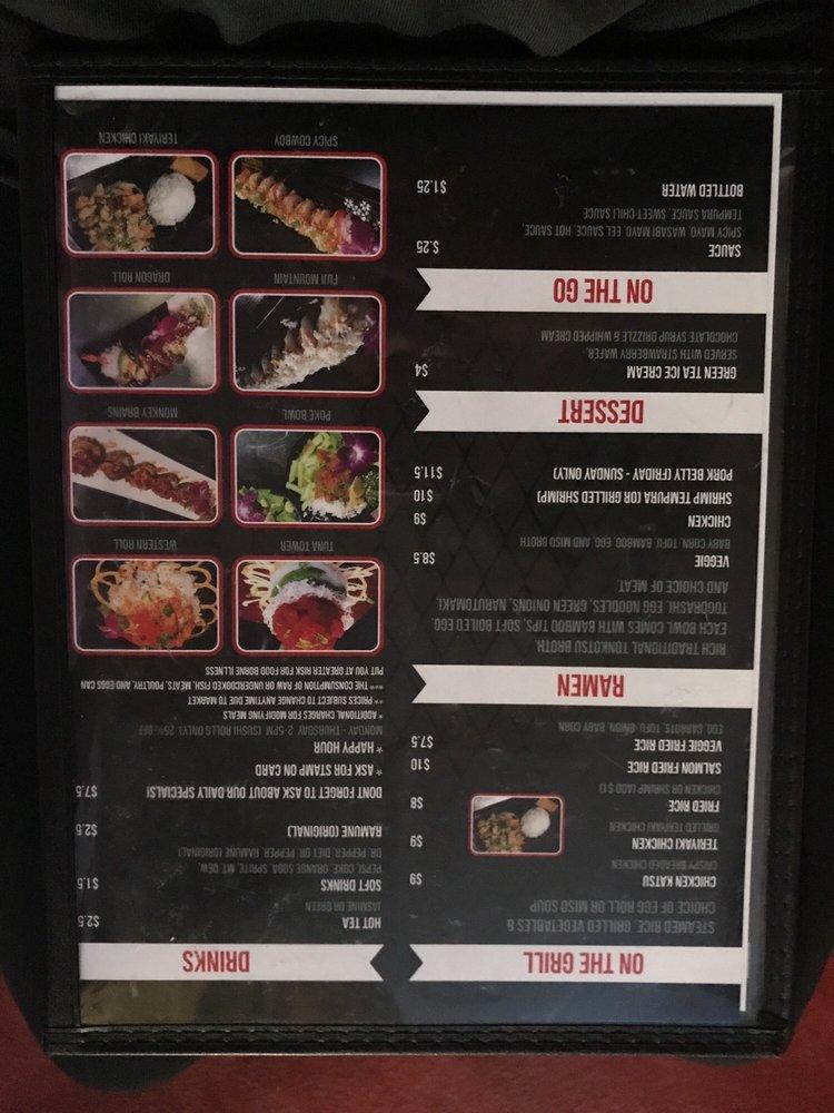 Menu at Jiro Sushi restaurant, Oklahoma City