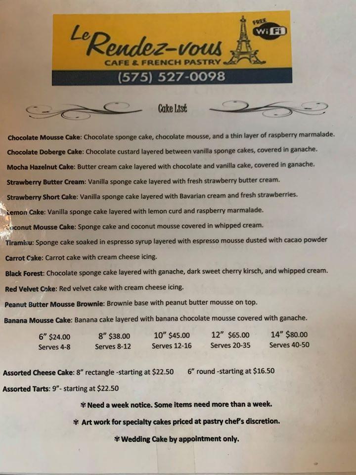 Menu at Le Rendez-vous Café cafe, Las Cruces
