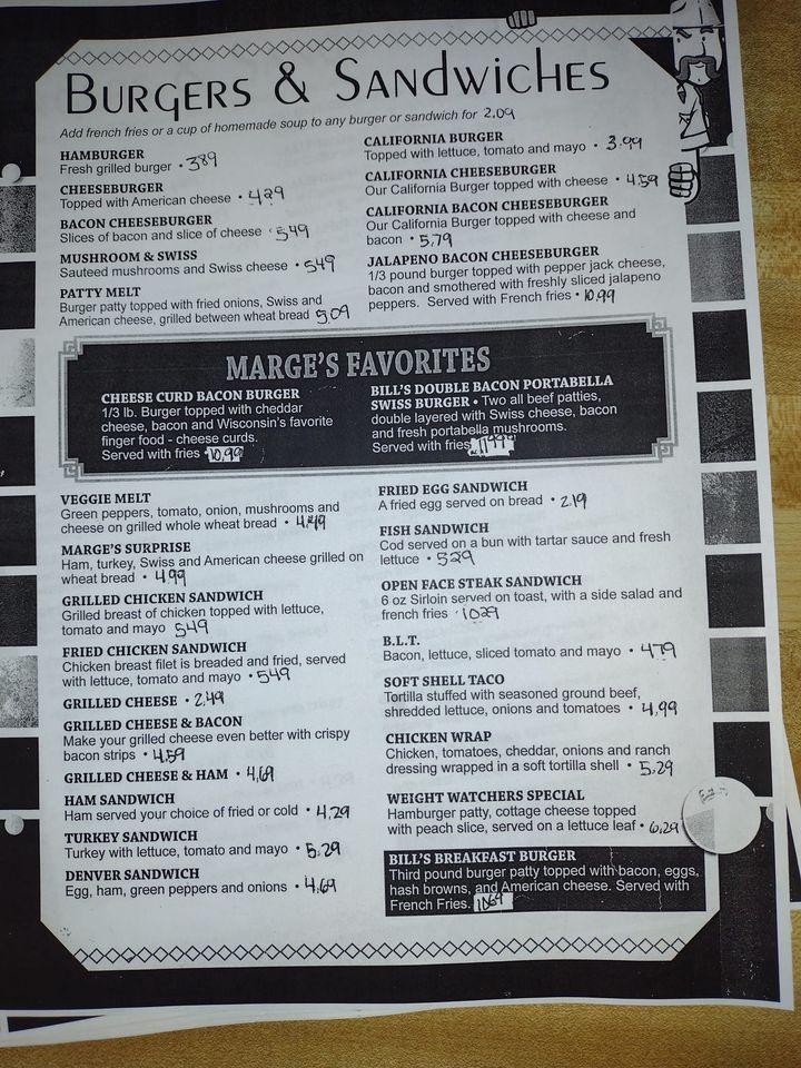 Menu at Marge's On Rose restaurant, La Crosse