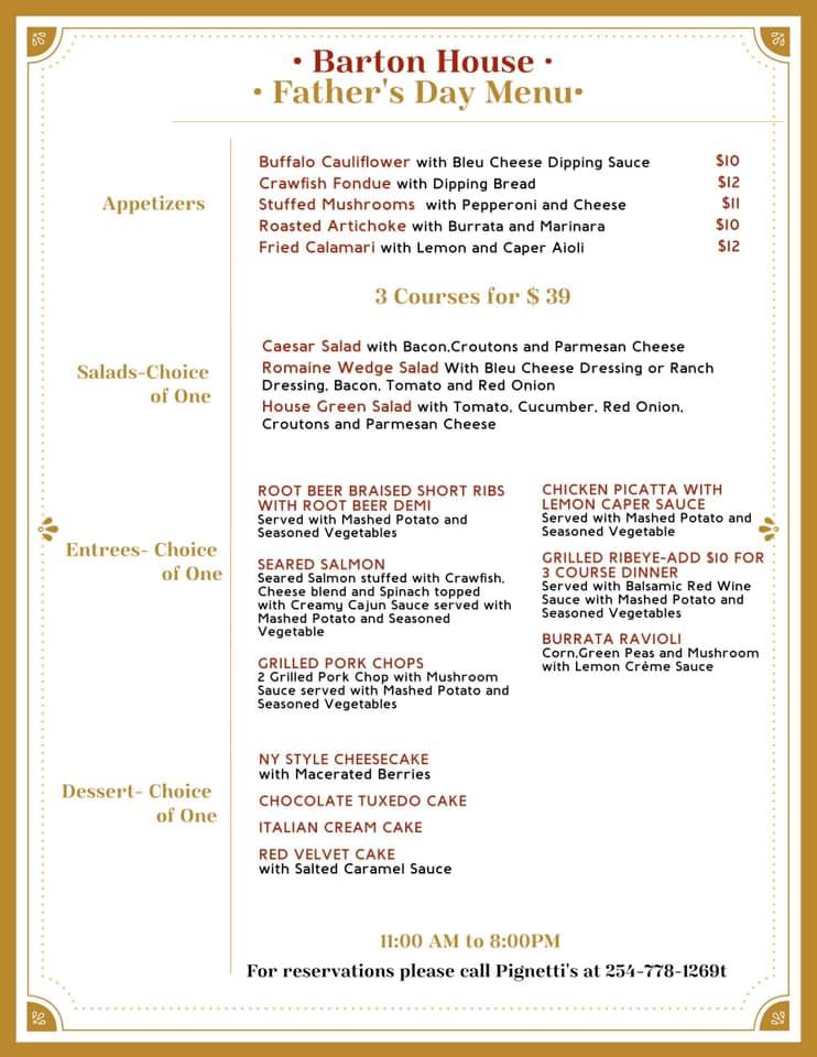 Carta del restaurante Pignetti's, Temple