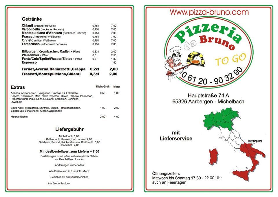 Speisekarte von Pizzeria Da Bruno, Aarbergen, Hauptstraße 74A