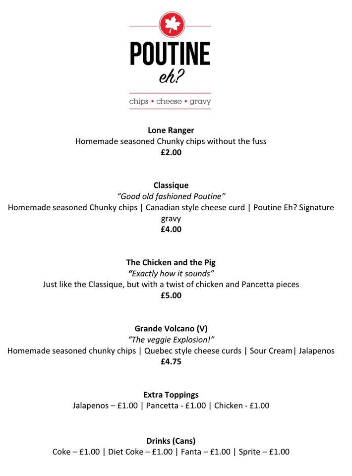 Menu at Poutine Eh? restaurant, London