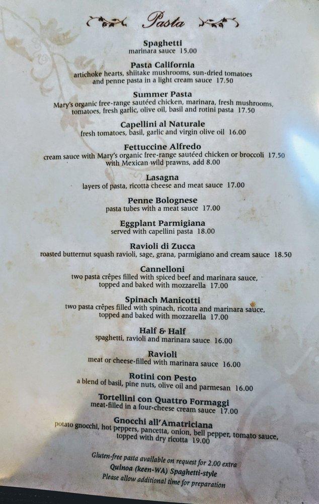 Menu at Rosa's Italian Restaurant, Pismo Beach