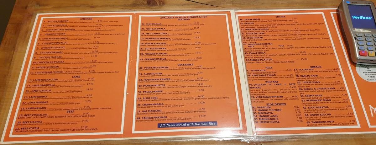 Menu at Tikka Kai restaurant, Waitara