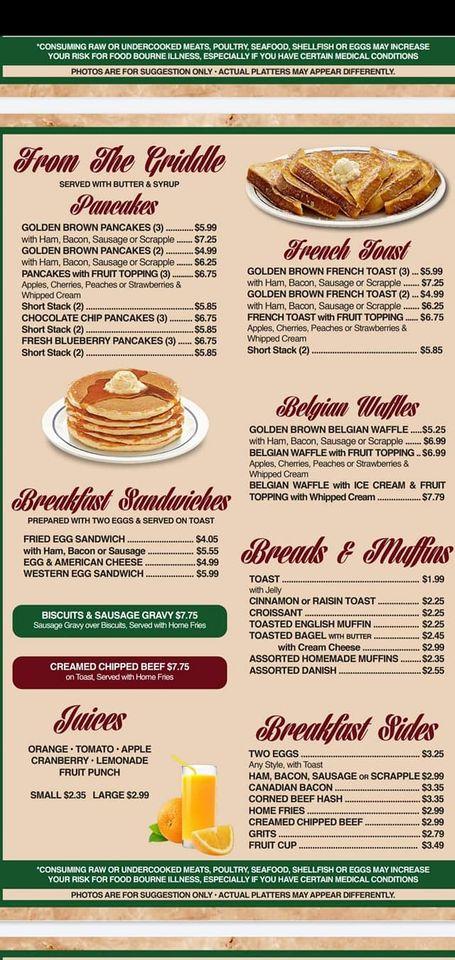 Menu at Walnut Bottom Diner restaurant, Carlisle