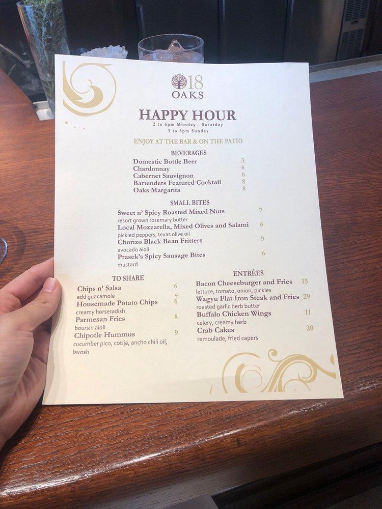 Menu at 18 Oaks steakhouse, San Antonio, Resort Pkwy