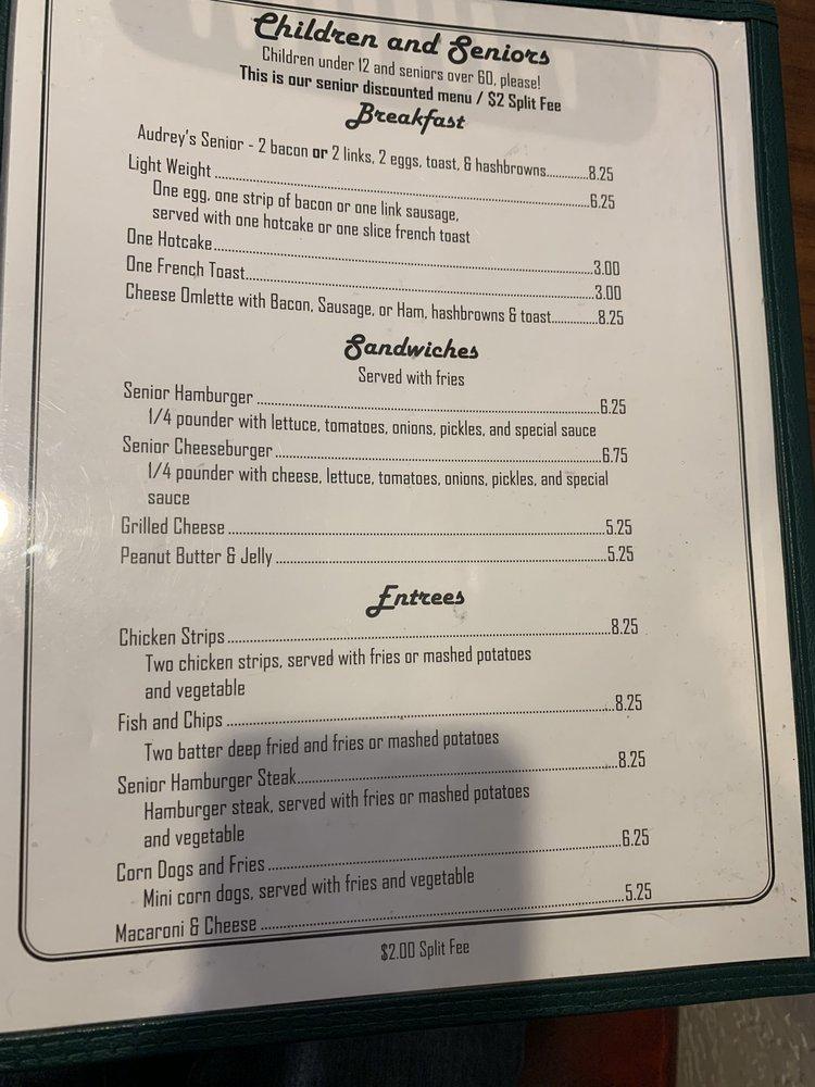 Menu at Audrey's Restaurant, Newport, U.S. Rte 2