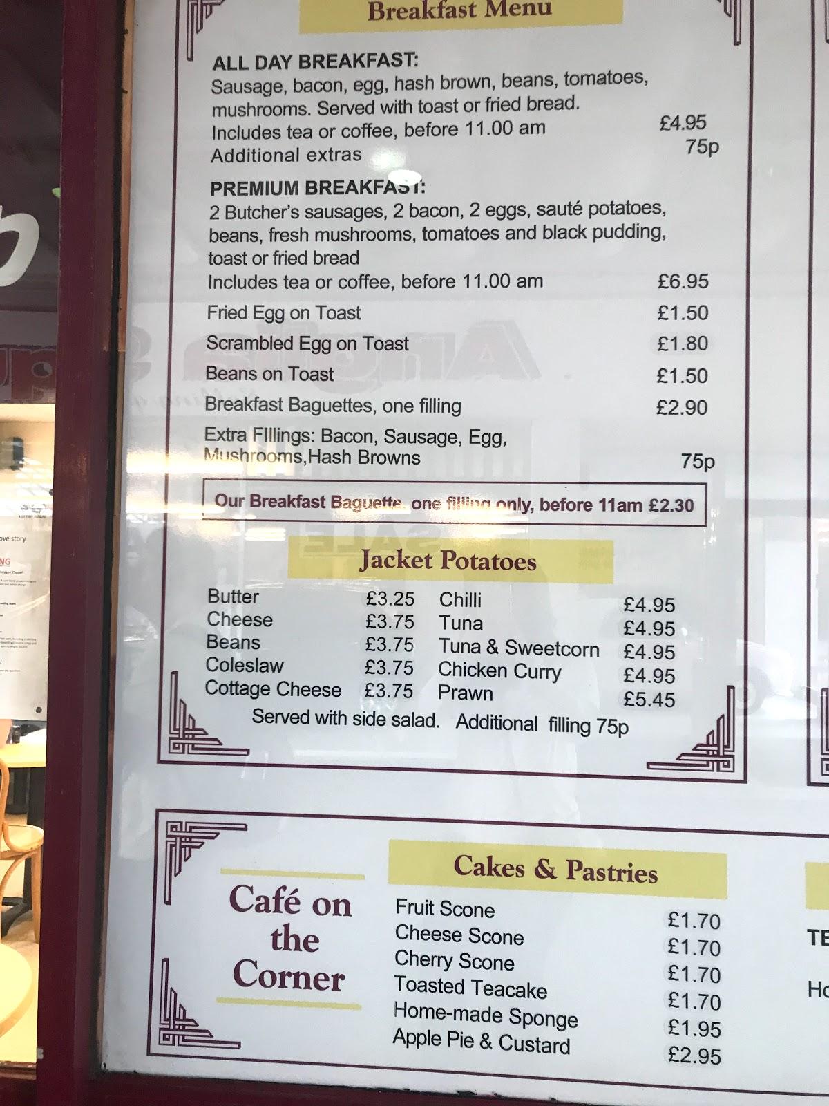 Menu at Cafe On The Corner, Norwich