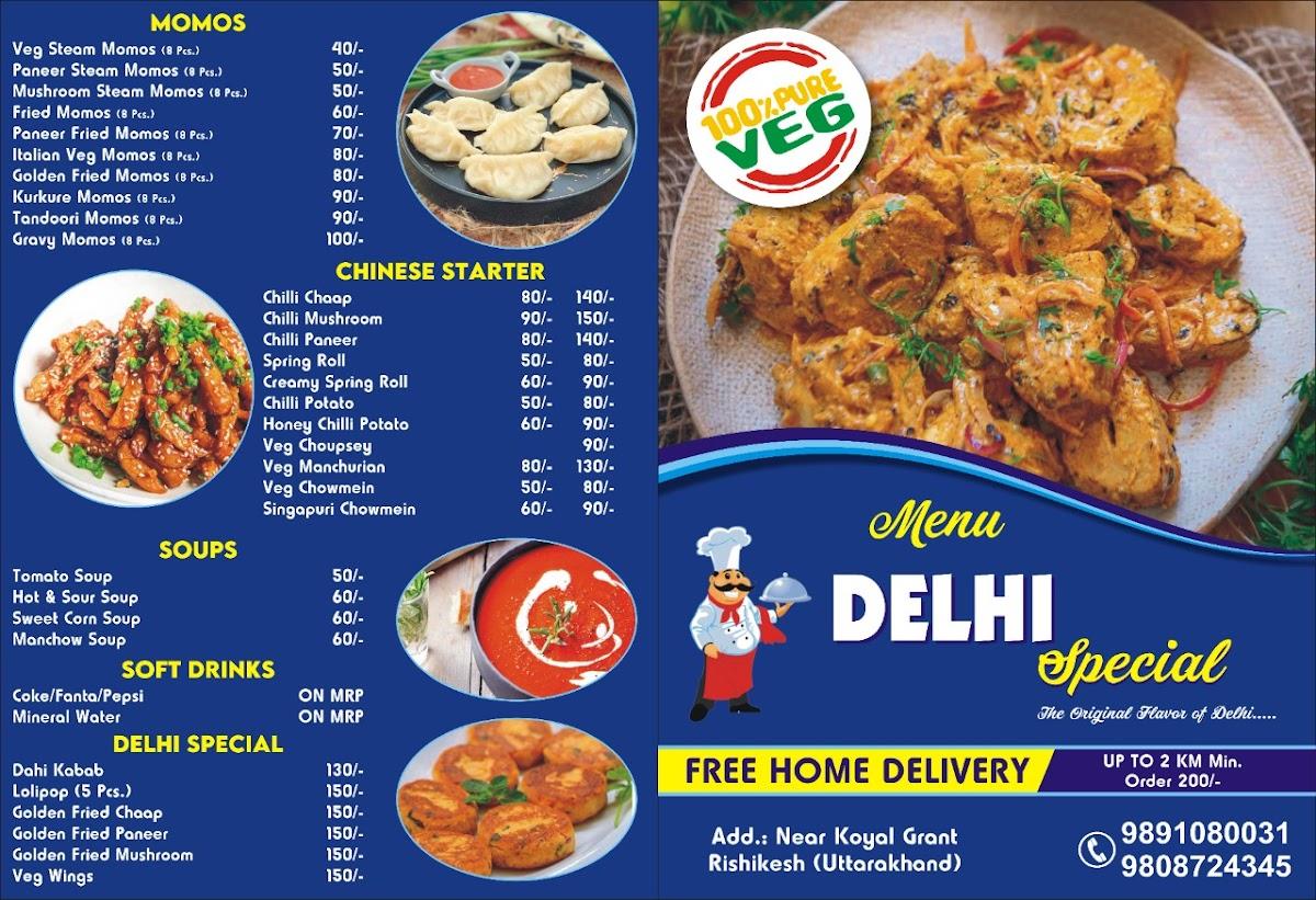 Menu at Delhi Special, Rishikesh