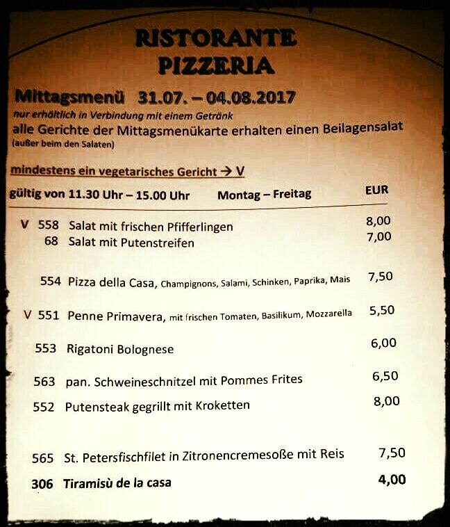 Menu at Firenze pizzeria, Freiburg