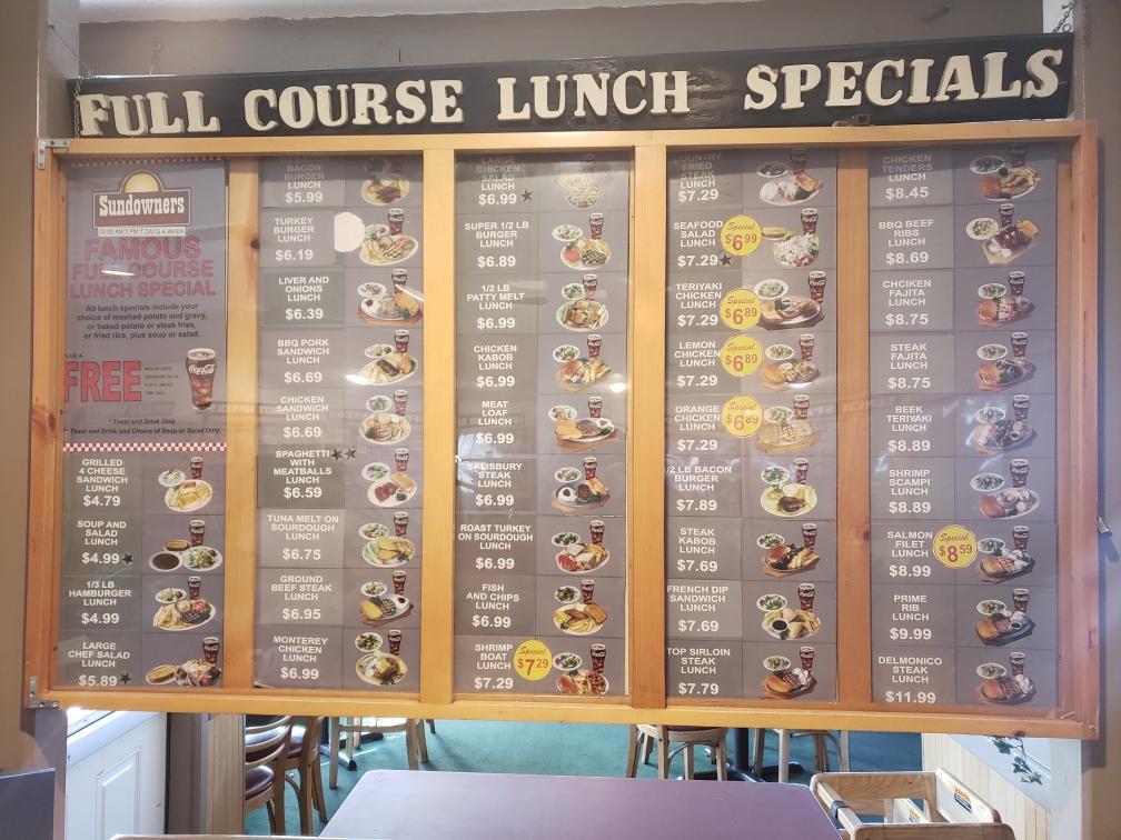 Menu at Sundowner's Family Restaurant, Fontana