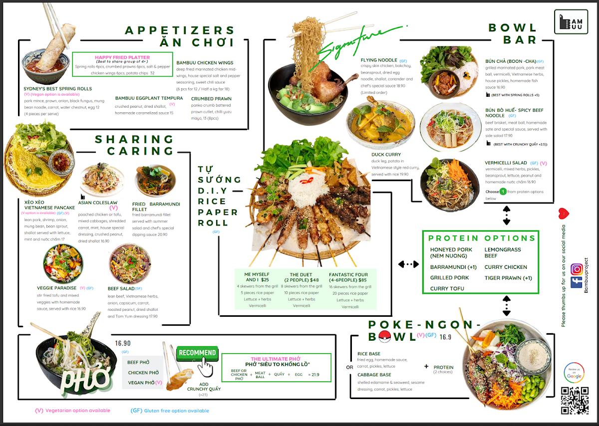 Menu at Bambuu Vietnamese Grill & Noodle Bar, Randwick