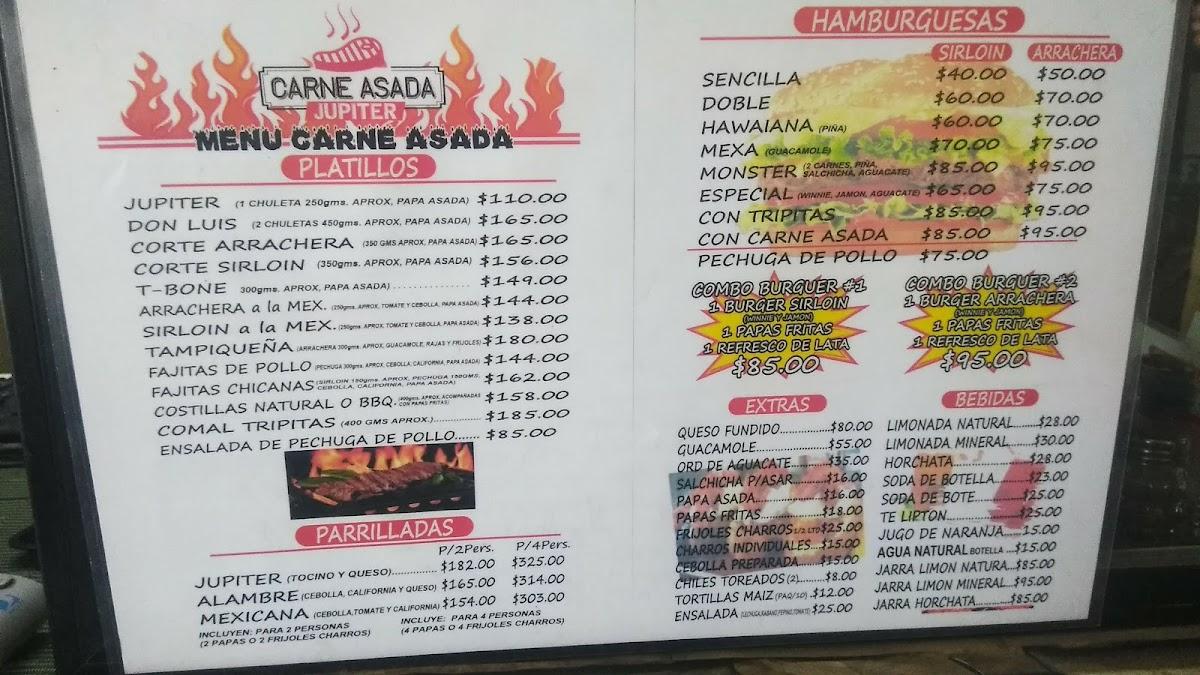 Menu at Carne Asada Júpiter restaurant, Ciudad Juarez