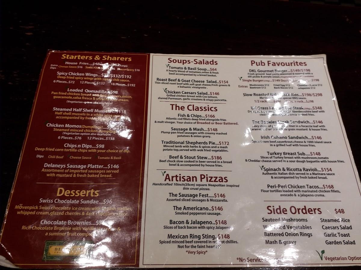 Menu at Delaney's The Irish Pub, Hong Kong, Basement