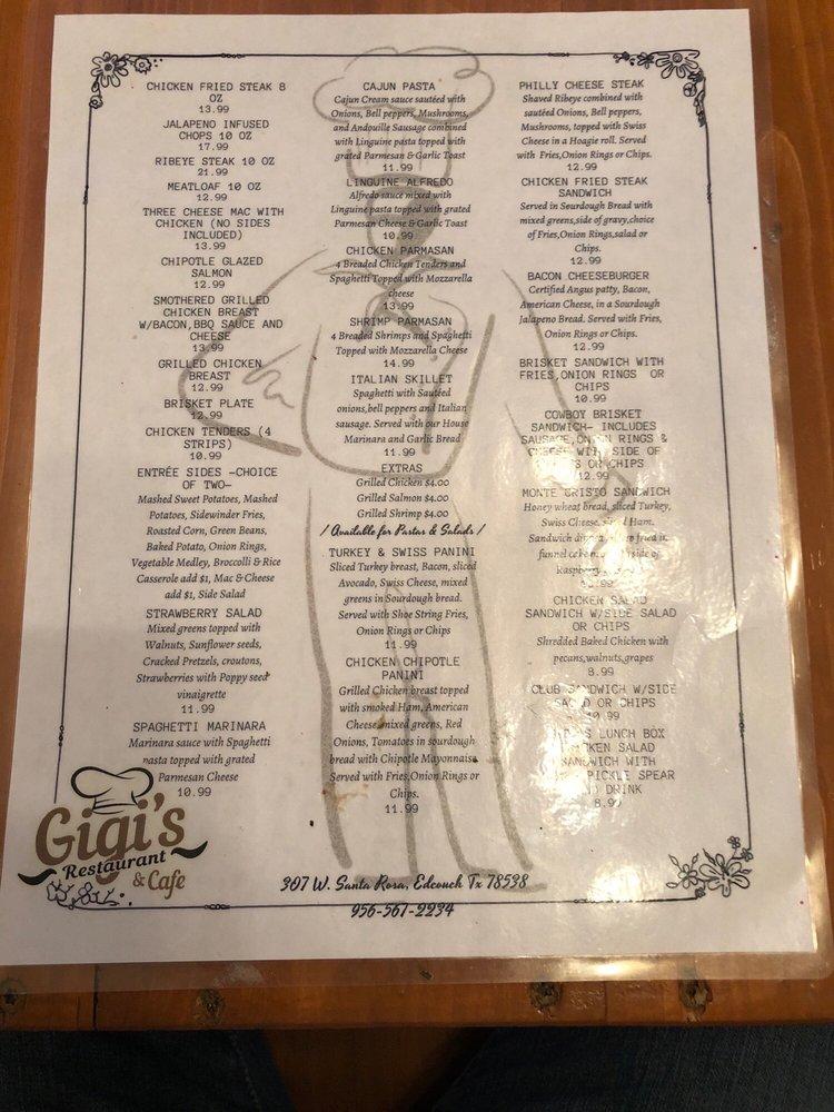 Menu at Gigi's Restaurant & Cafe, Edcouch