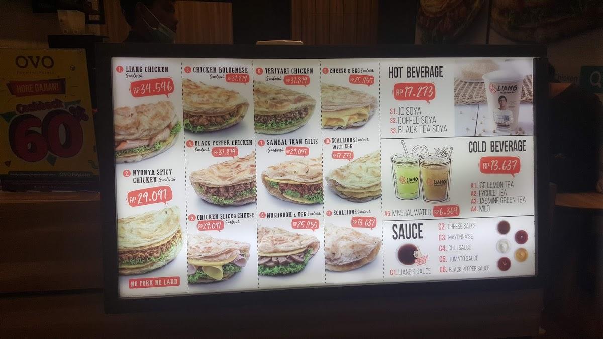 Carta de Liang Sandwich Bar Pakuwon Mall, Surabaya