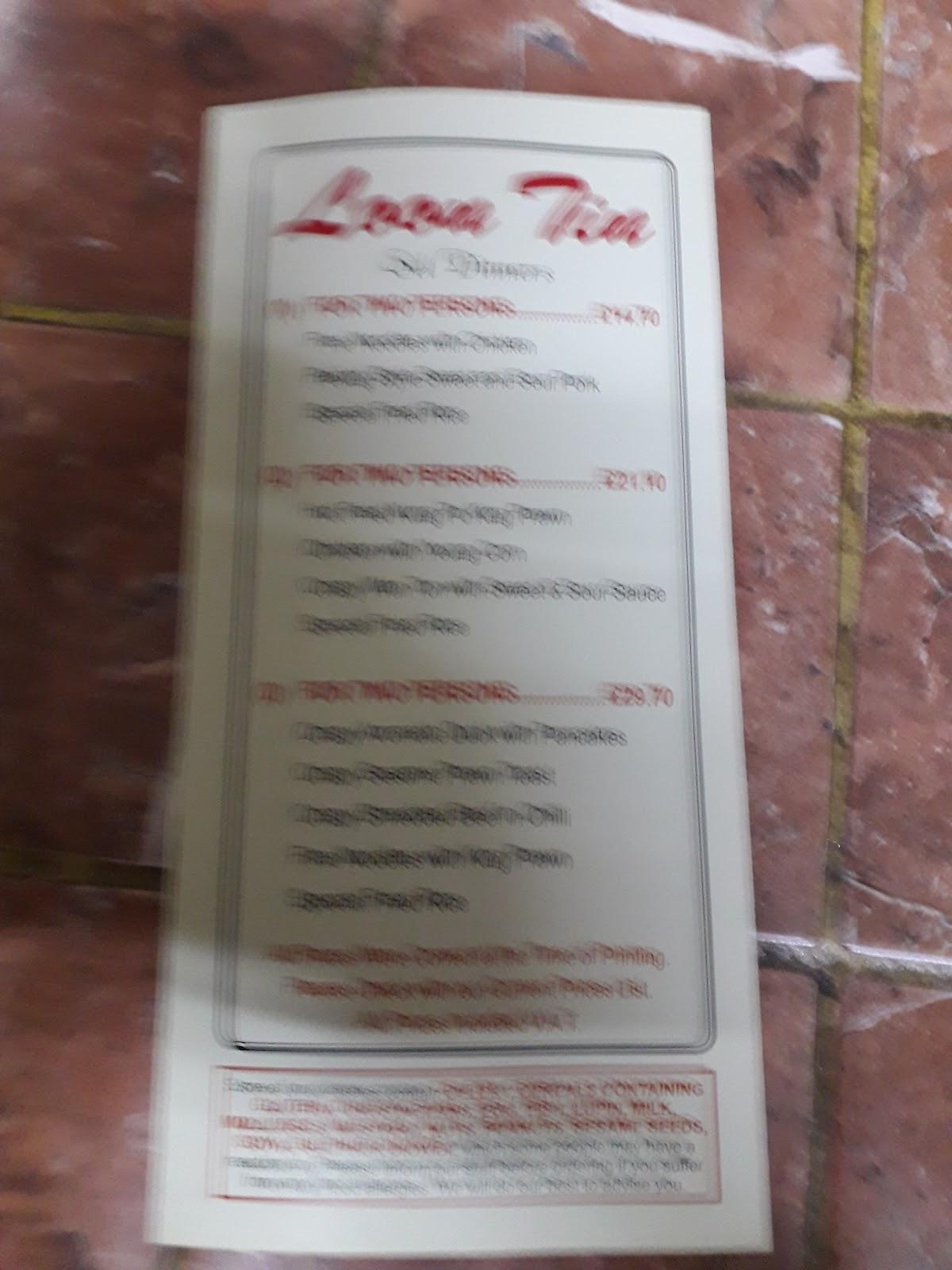 Menu at Loon Tin fast food, Slough