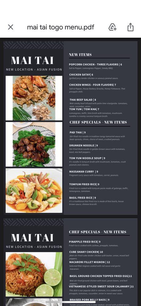 Menu at Mai Tai Express restaurant, Houston