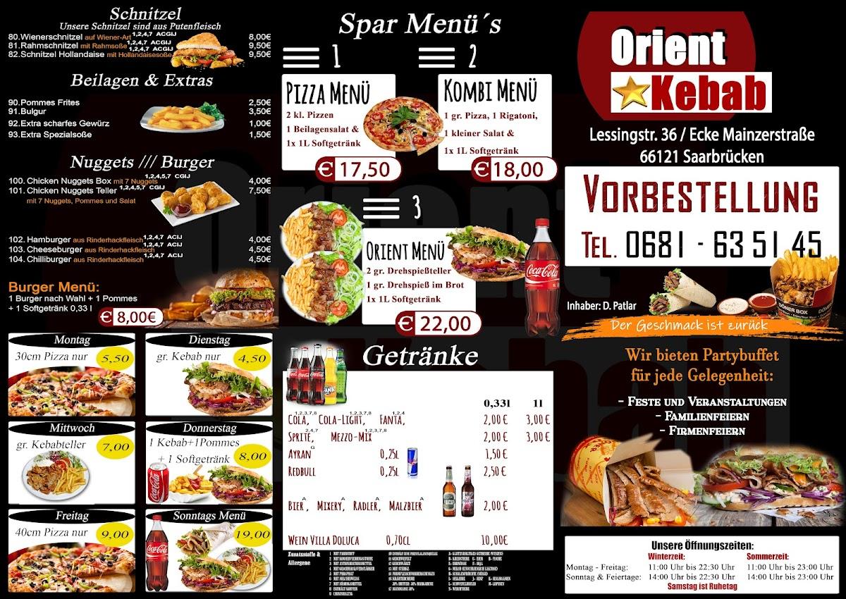 Speisekarte von Orient Kebab restaurant, Saarbrücken
