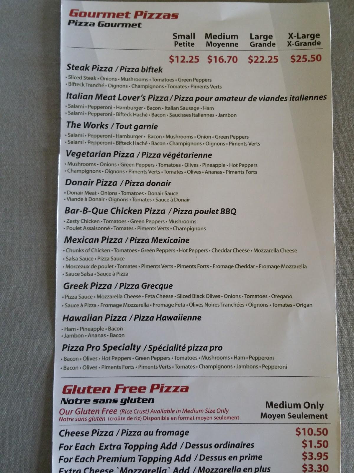 Menu au Pizza Pro Tracadie restaurant, Tracadie-Sheila