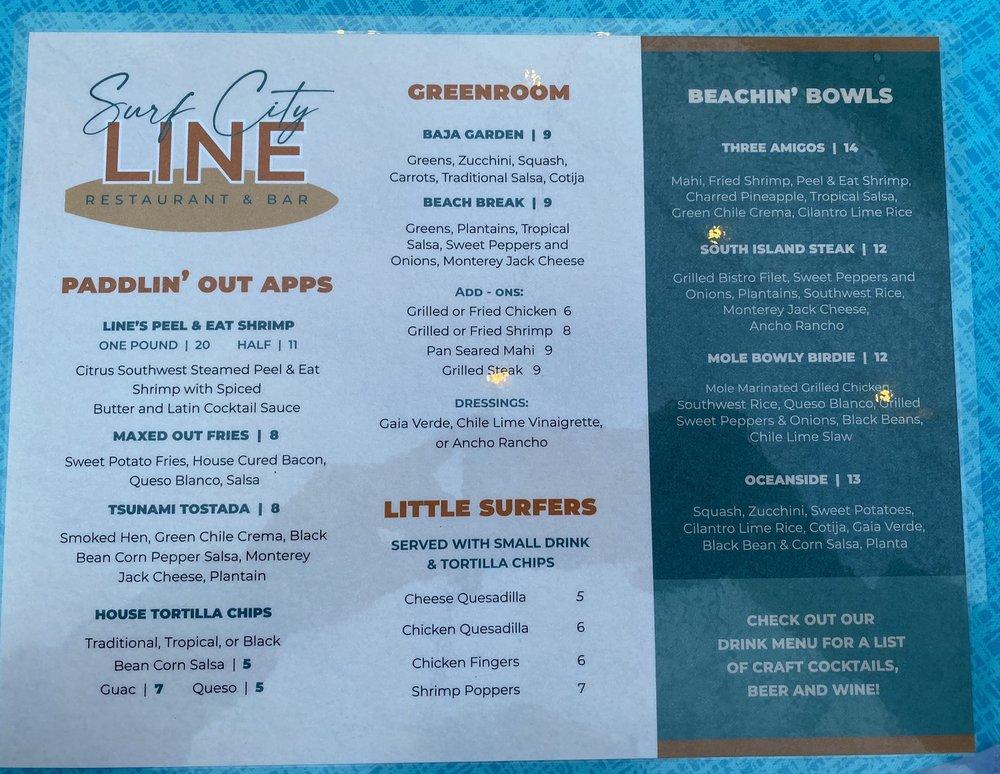 Menu at Surf City Line restaurant, Surf City
