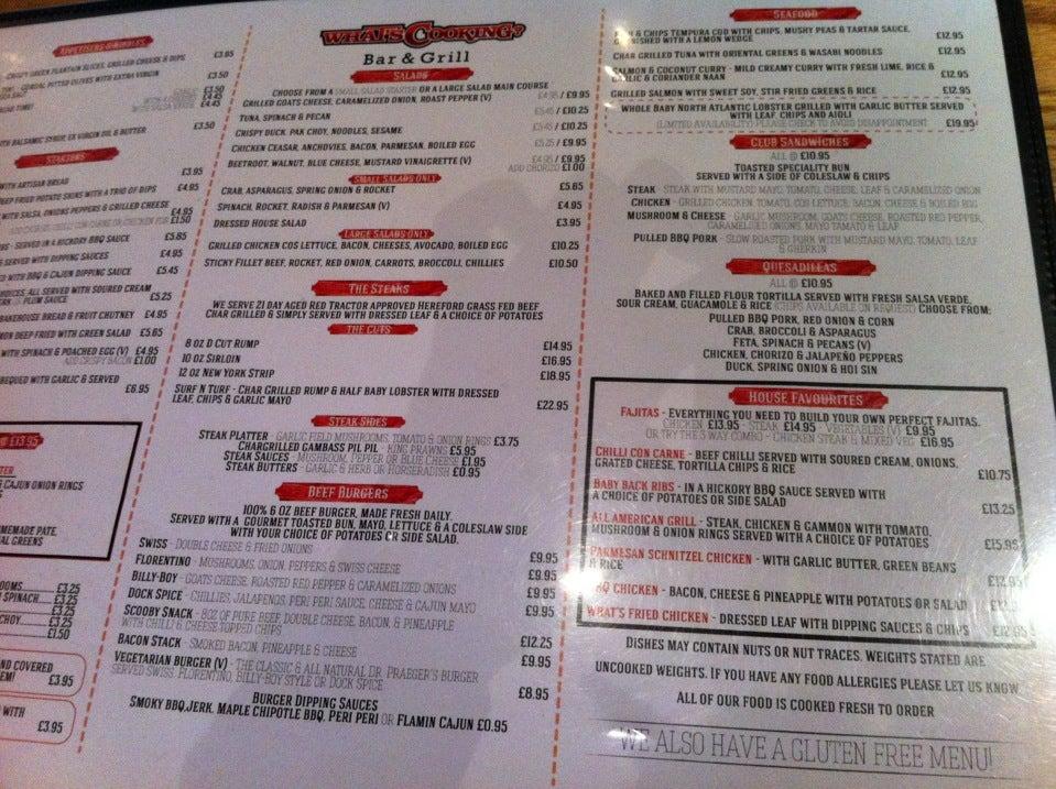 Menu at What's Cooking pub & bar, Liverpool, 24