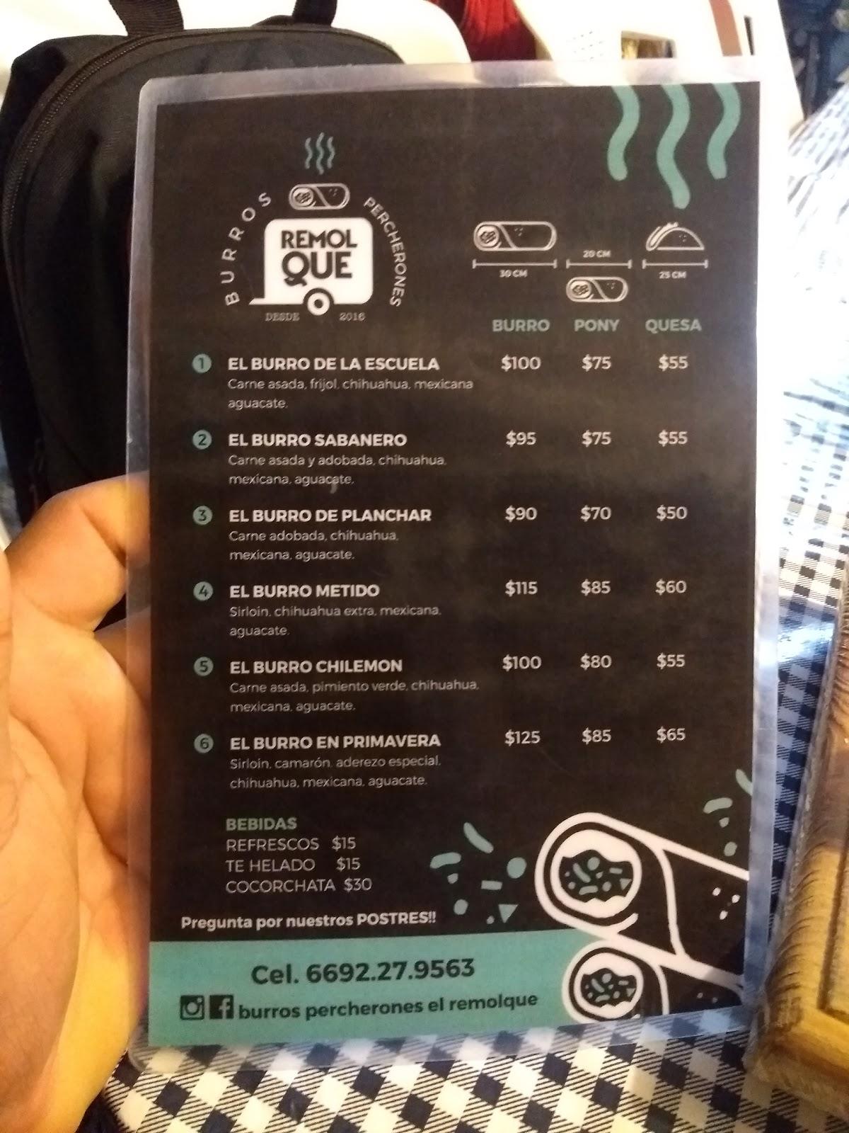Menu at Burros Percherones El Remolque restaurant, Mazatlán