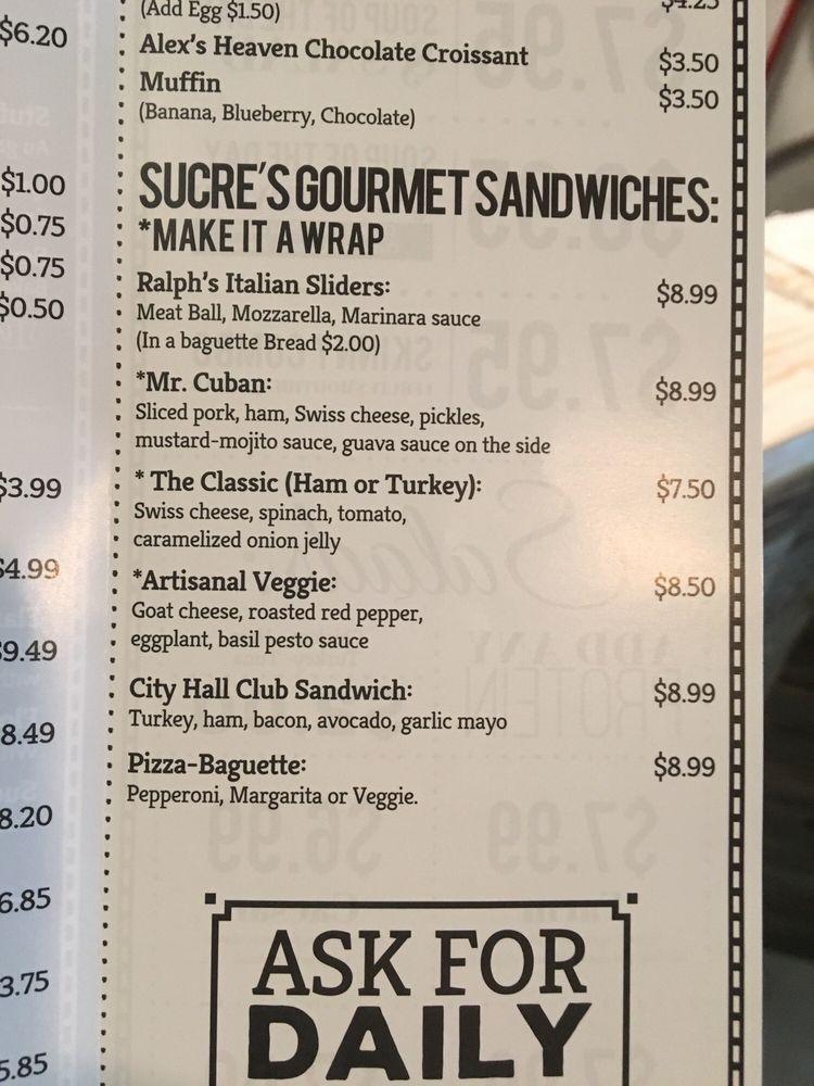 Menu at Chef Sucre Café cafe, Coral Gables