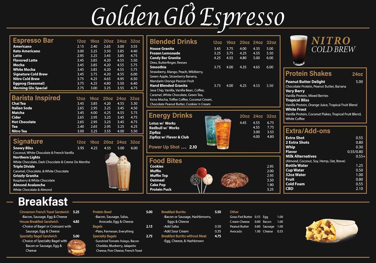 Menu at Golden Glo Espresso, Coeur d'Alene