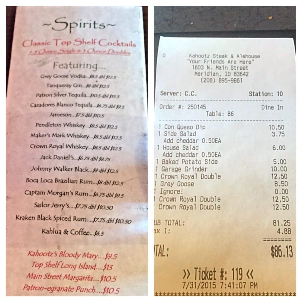 Menu at Kahootz Steak & Alehouse steakhouse, Meridian
