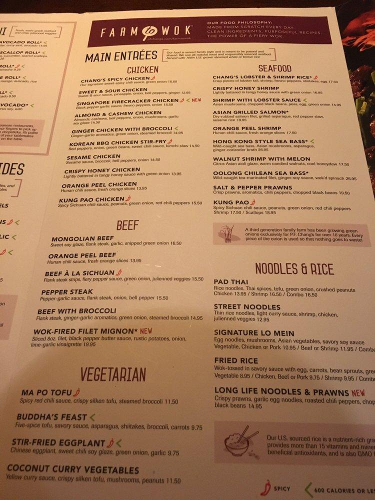 Menu at P.F. Chang's restaurant, Louisville