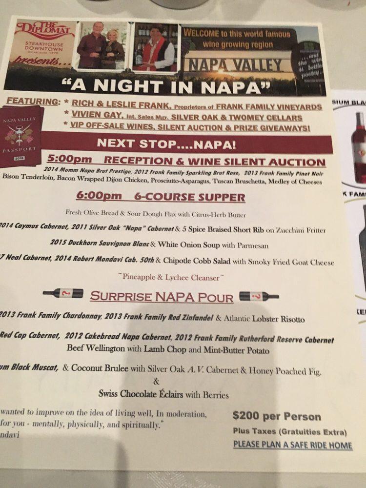 Menu at The Diplomat Steakhouse, Regina