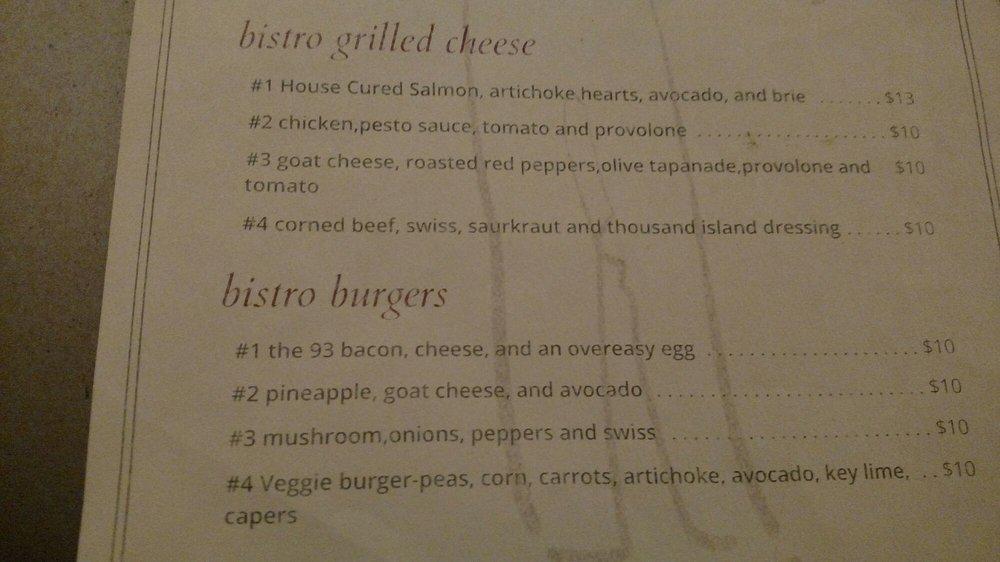 Menu at Bistro 93 restaurant, Akron