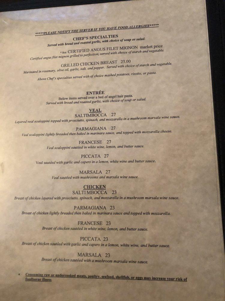 Menu at Casa Bella restaurant, Aiken