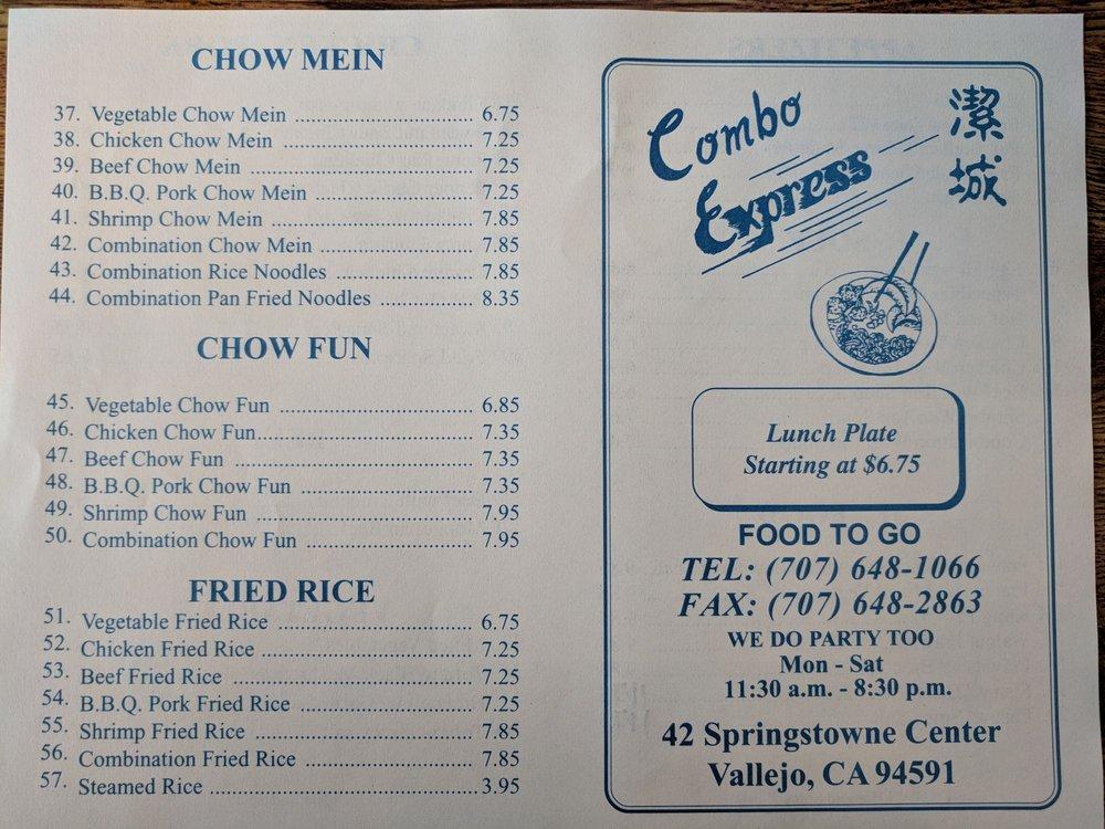 Menu at Combo Express restaurant, Vallejo